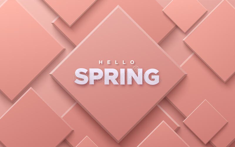 Hello Spring Sign on Abstract Background with Soft Pink Geometric ...