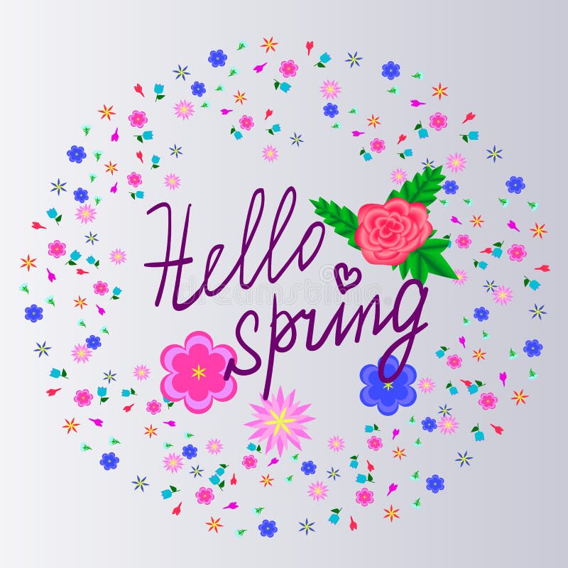 Sizon Card Hello Spring with Cute Flowers Stock Vector - Illustration ...