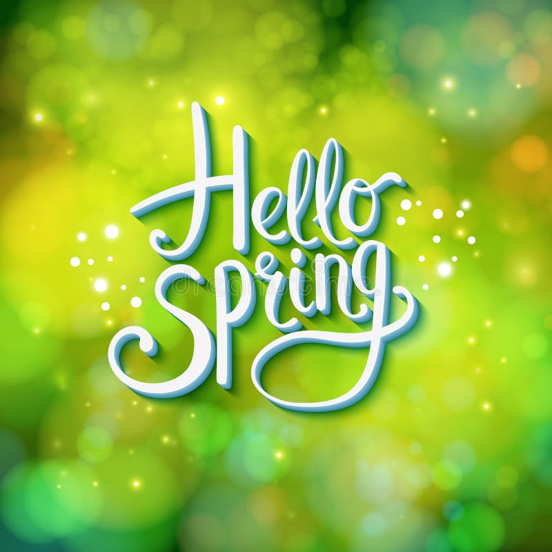 Hello Spring Sparkling Green Card Design Stock Vector - Illustration of ...