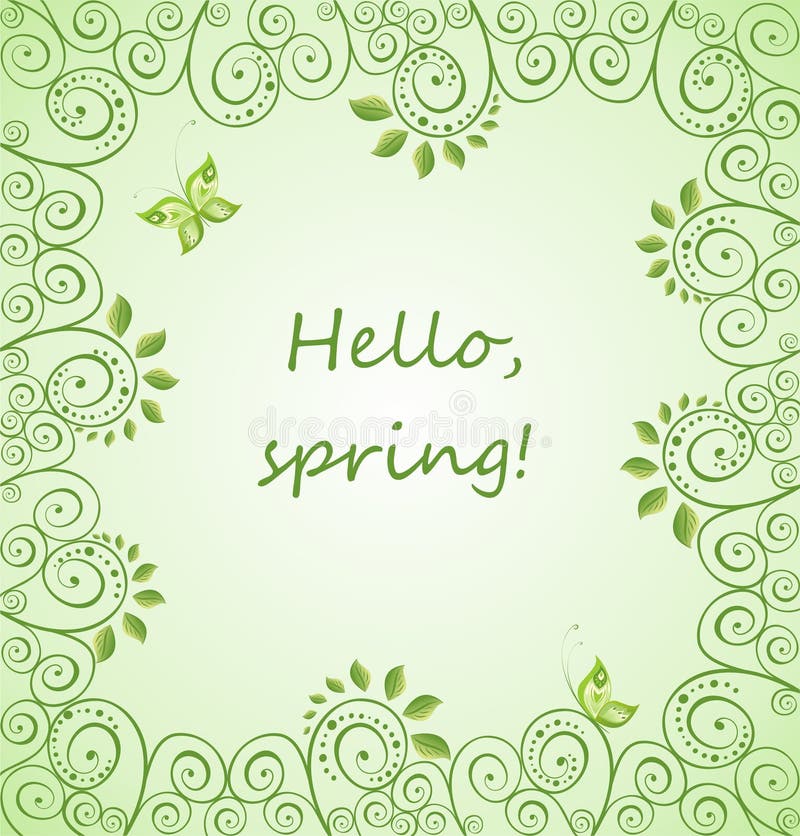 Hello, Spring! Spring Green Card with Decorative Floral Pattern Stock ...