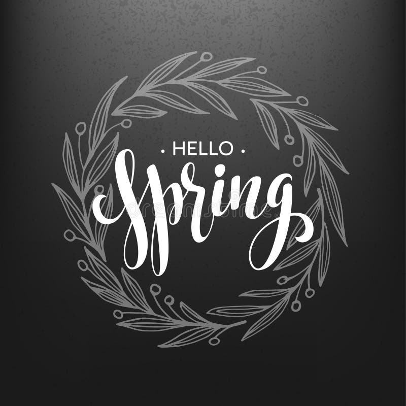 Hello Spring. Spring Wreath. Spring Flowers are Drawn with Chalk on ...