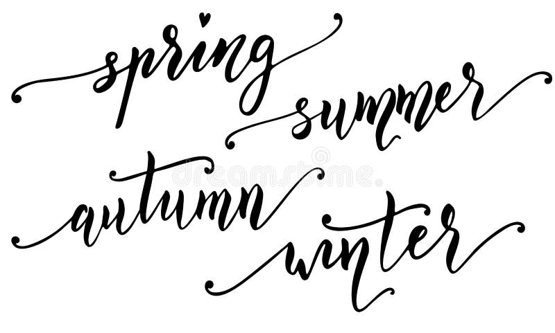Hello Spring, Summer, Autumn, Winter. Vector Hand Drawn Lettering ... Hello Spring, Summer, Autumn, Winter. Vector Hand Drawn Lettering ...