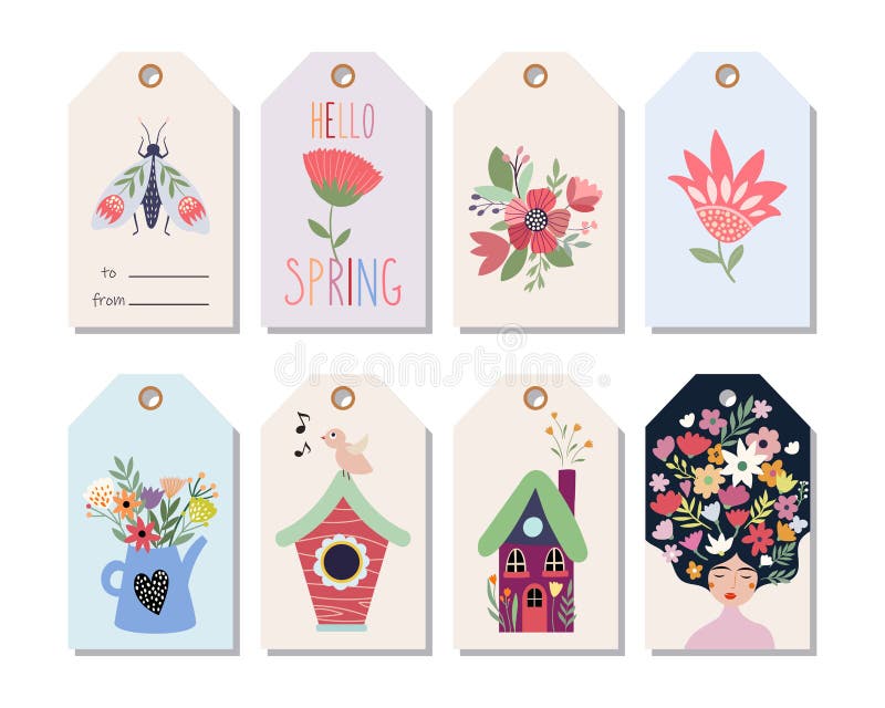 Spring Time Hang Tags, Labels Collection with Seasonal Elements Stock ...