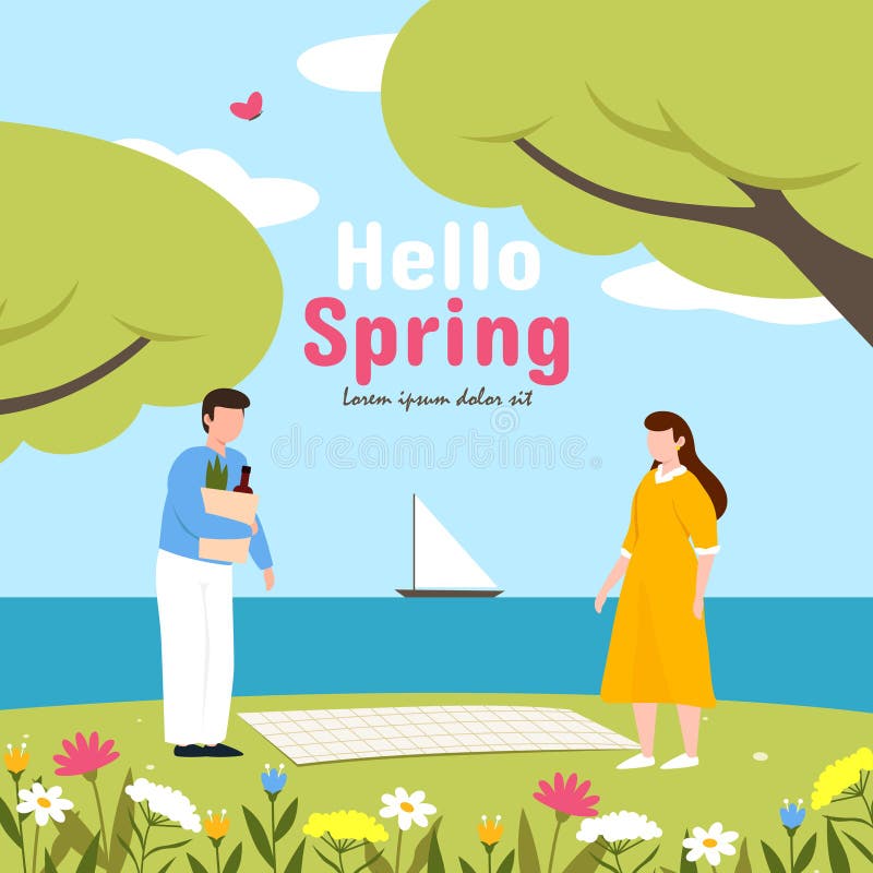 Hello Spring template. stock illustration. Illustration of card - 319221378
