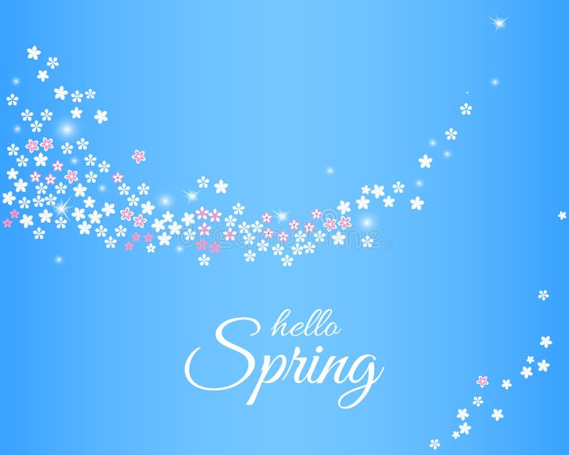Hello Spring Tender Blue Background with Sparkling Stream from Sakura ...