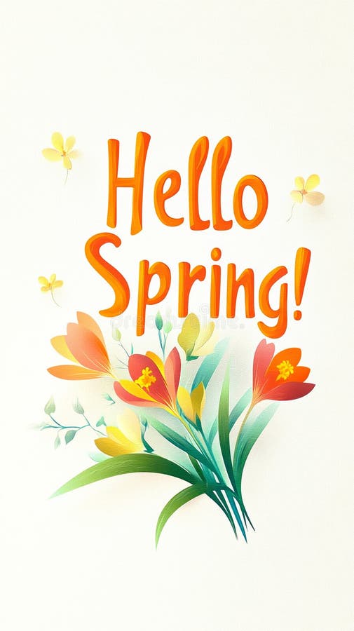 Hello Spring Text and Beautiful Crocus Flowers Stock Photo - Image of ...