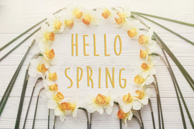Hello Spring Text. Creative Spring Image Flat Lay with Beautiful Stock ...