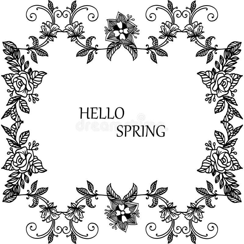 Hello Spring Text with Element Leaves and Floral Frame. Vector Stock ...