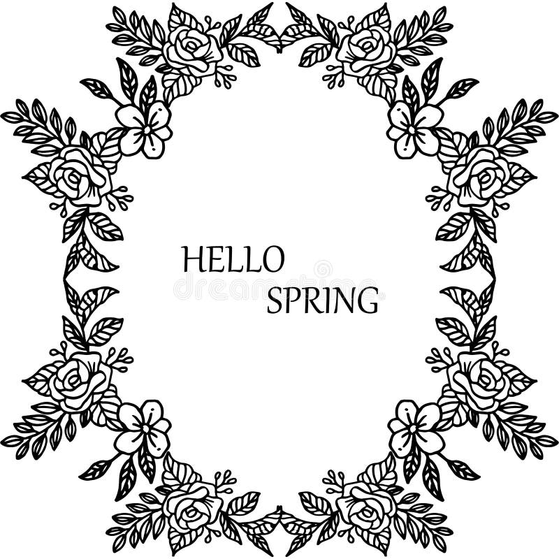 Hello Spring Text with Element Leaves and Floral Frame. Vector Stock ...