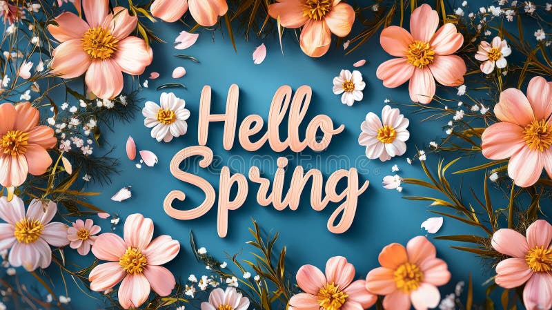 Hello Spring Text in Soft Pastel Colors with a Minimalist Floral ...