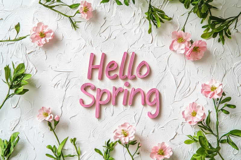 Hello Spring Text in Soft Pastel Colors with a Minimalist Floral ...