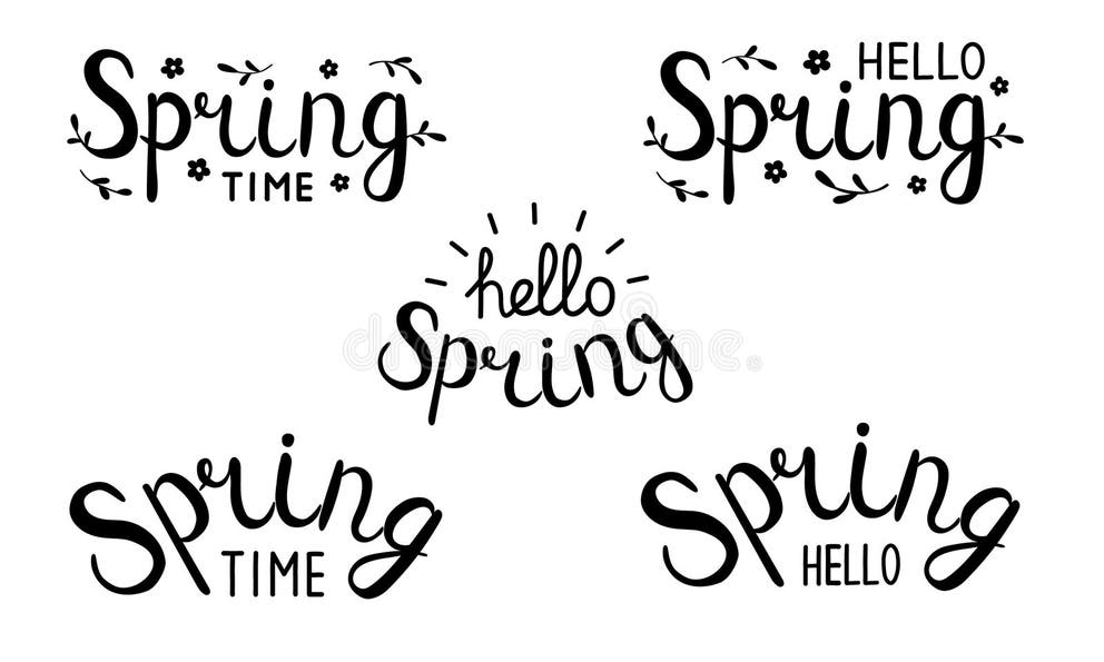Hello Spring and Spring Time Lettering Typography Set in Handwritten ...