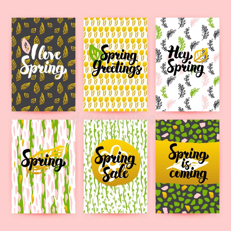 Hello Spring Trendy Brochures Stock Vector - Illustration of postcard ...