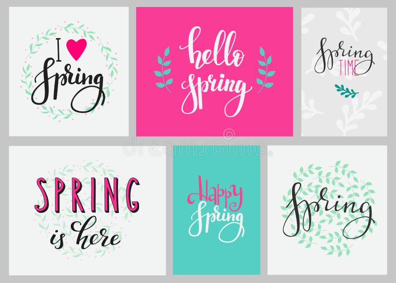 Hello Spring Lettering Typography Big Set Stock Vector - Illustration ...