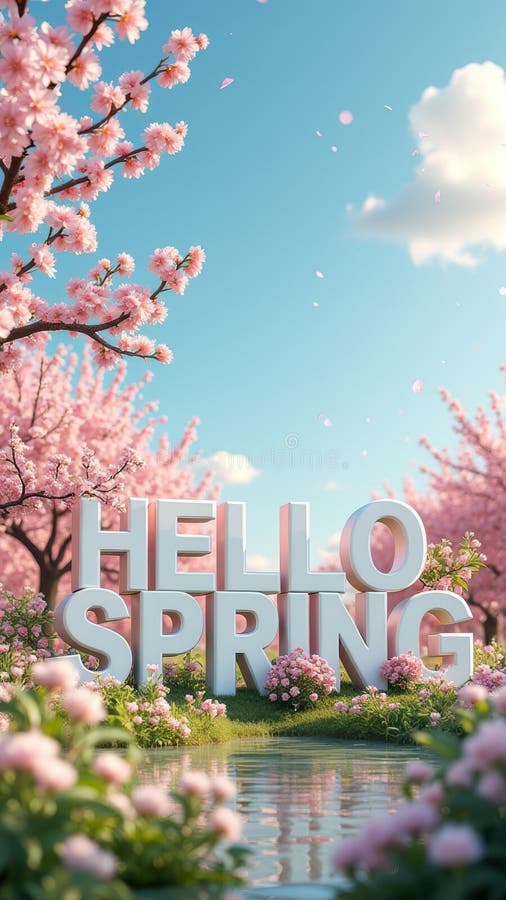 Hello Spring: Vibrant Cherry Blossom Trees and Reflections in Serene ...