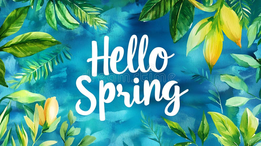 Hello Spring Watercolor Pattern Stock Illustration - Illustration of ...