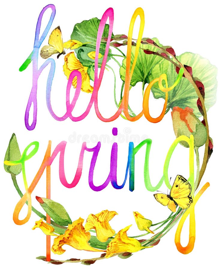 Hello Spring. Watercolor Spring Illustration. Stock Illustration ...