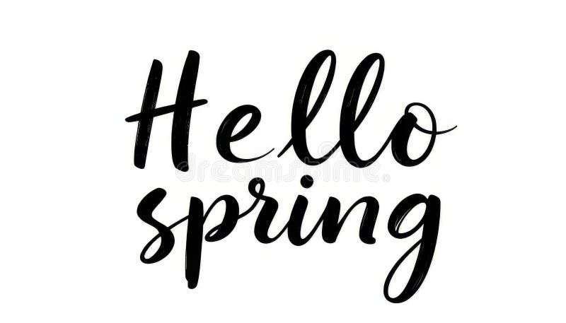 Hello Spring is Written in Cursive Style Stock Image - Image of black ...