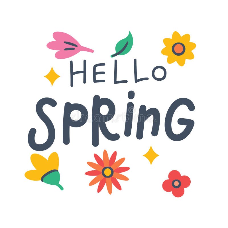 Hello Springtime Spring or Springtime Single Isolated Icon with Doodle ...