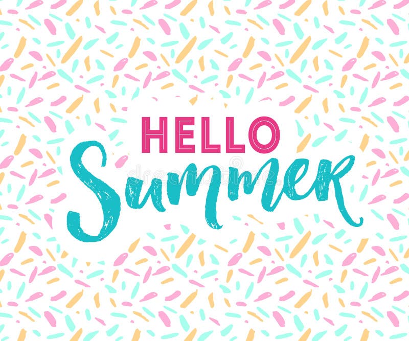 Hello Summer Banner with Hand Lettering at Modern Mottle Texture Stock ...