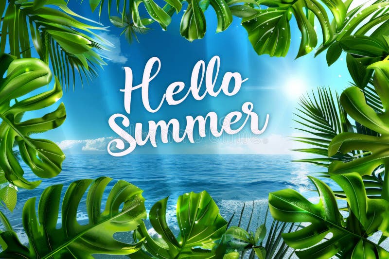Hello Summer Banner with Leaves and Water with Top View, Generative AI ...