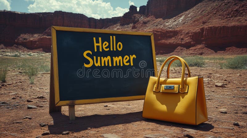 Hello, Summer: Beach Scene on Blackboard - Professional Lifestyle Stock ...