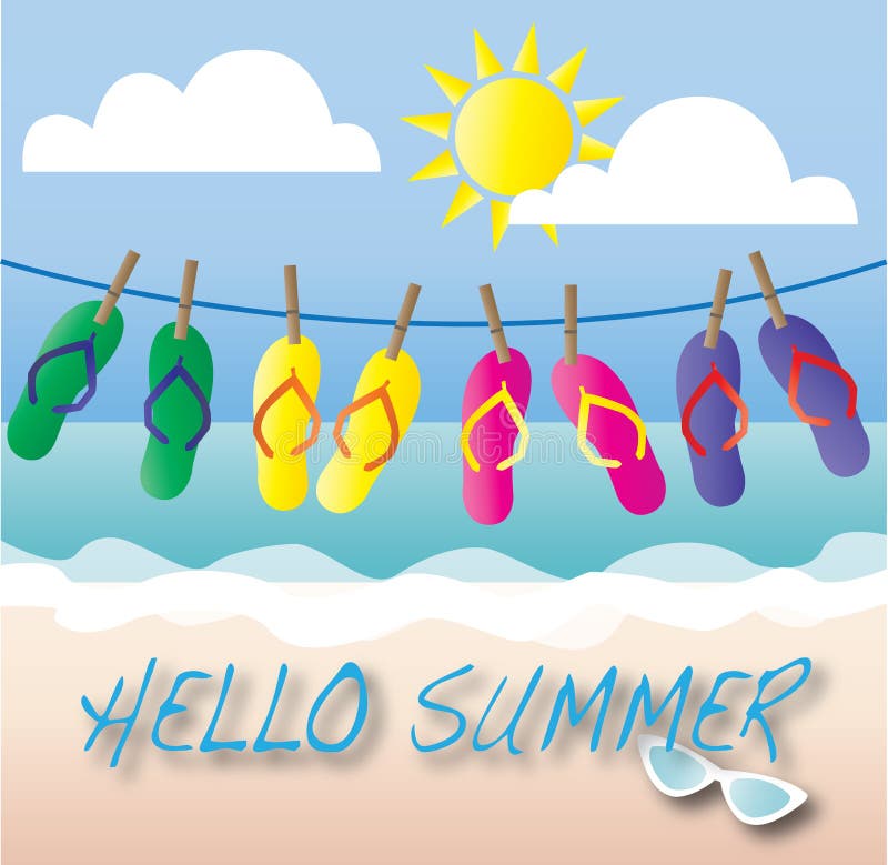 Hello Summer Beach Vacation Header Stock Illustration - Illustration of ...
