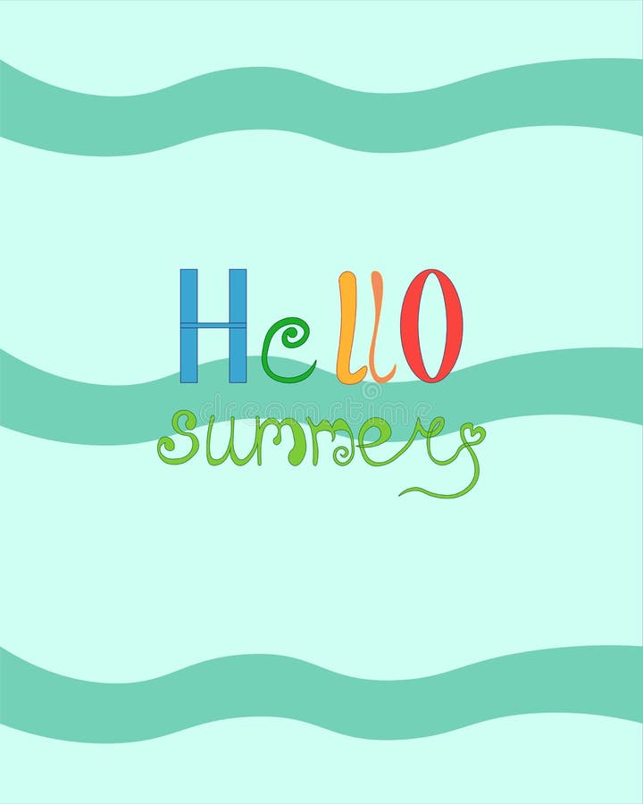 Hello Summer. Bright Postcard. Sea Waves, Multi-colored Letters. Design ...