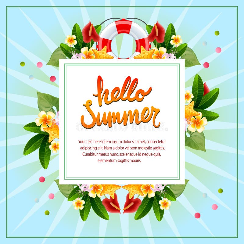 Hello Summer Poster Sale with Fruit Border Stock Vector - Illustration ...