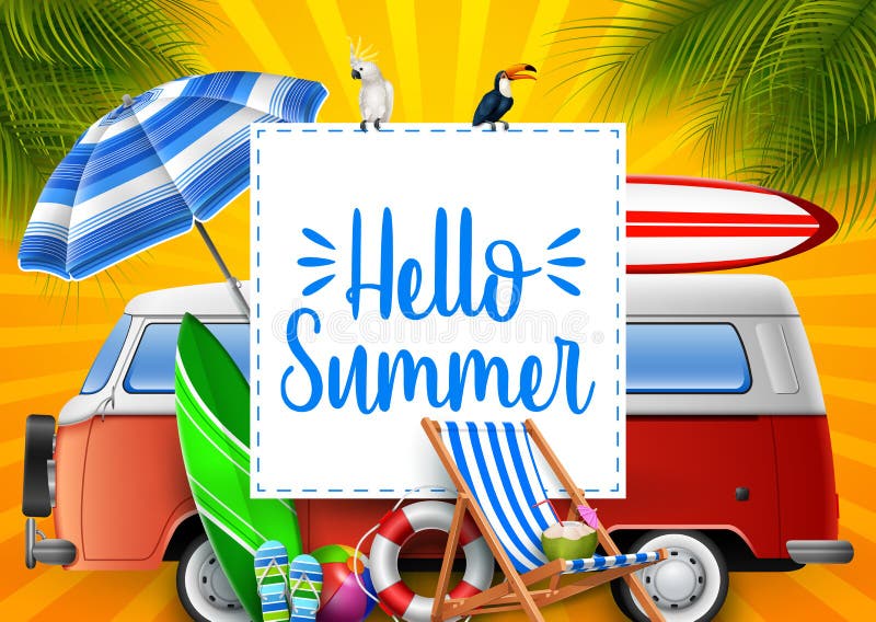 Hello summer. Camper van stock vector. Illustration of exotic - 114265562