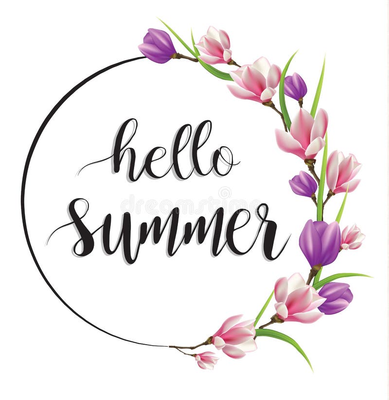 Hello Summer! Card Summer with Flowers Blooming for a Poster. Stock ...