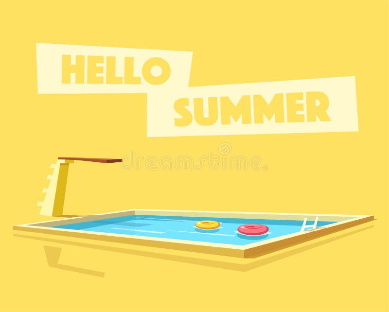 Hello Summer. Swimming Pool. Cartoon Vector Illustration Stock Vector ...