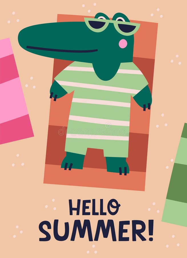 Hello Summer Crocodile Postcard Stock Vector - Illustration of swim ...