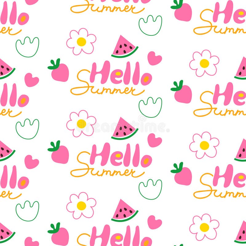 Hello Summer Doodle Seamless Pattern Vector Illustration Stock Vector - Illustration of doodle ...