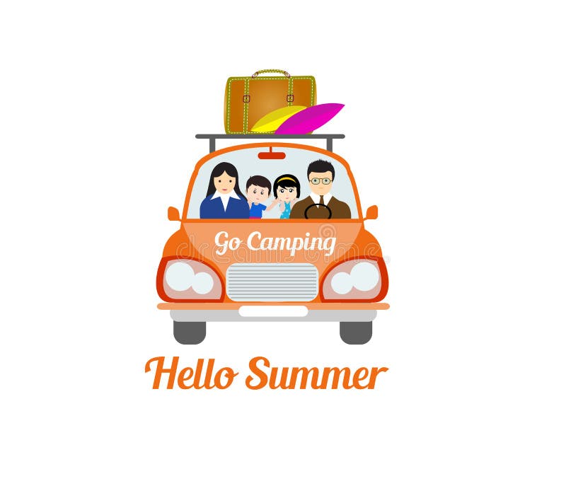 Hello Summer Go Camping with Car Stock Vector - Illustration of ...