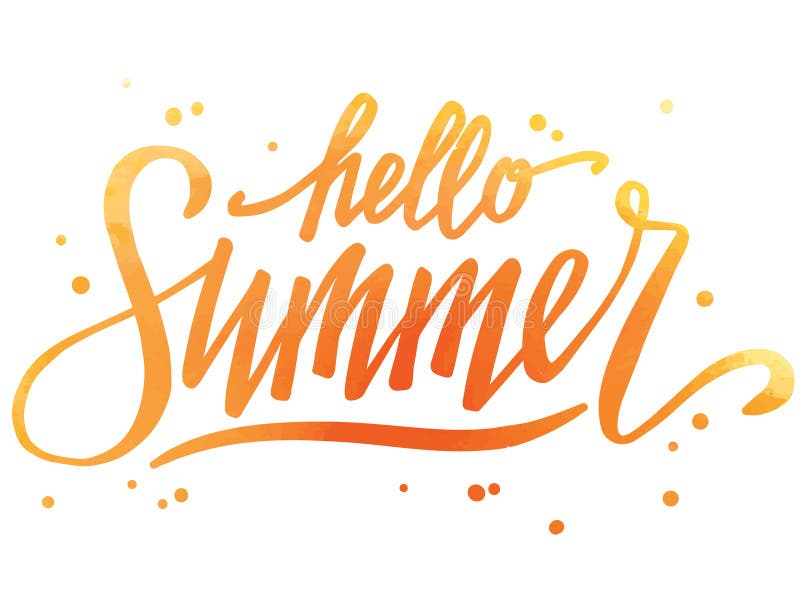 Summer, Hand Paint Vector Lettering on on Blue Watercolor Sport ...