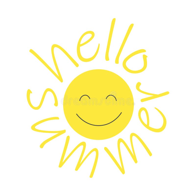 Hello Summer Happy and Smiling Sun Smile Symbol Stock Vector ...