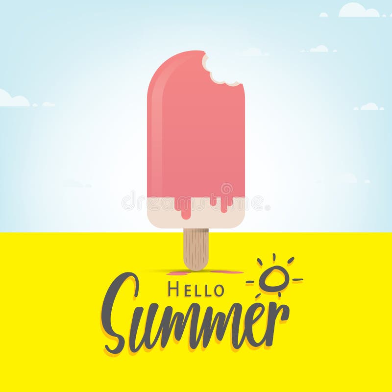 Hello Summer Heading with Pink Ice-cream Illustration Vector on Stock ...