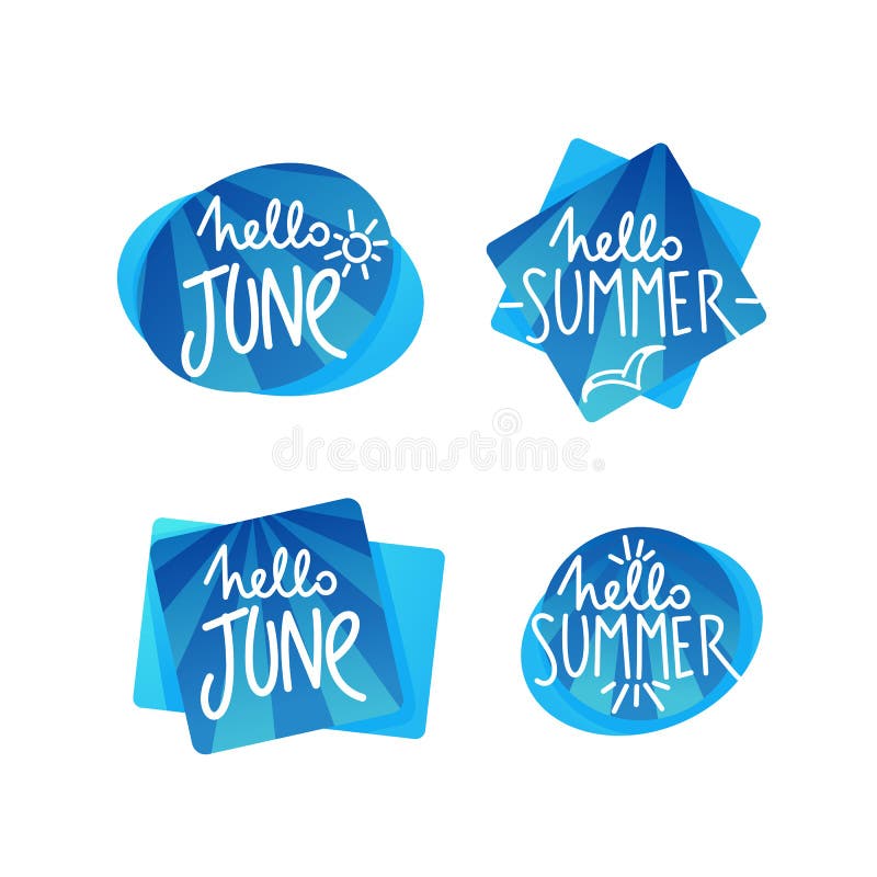 Hello Summer and Hello June, Doodle Handdrawn Lettering Composition on ...
