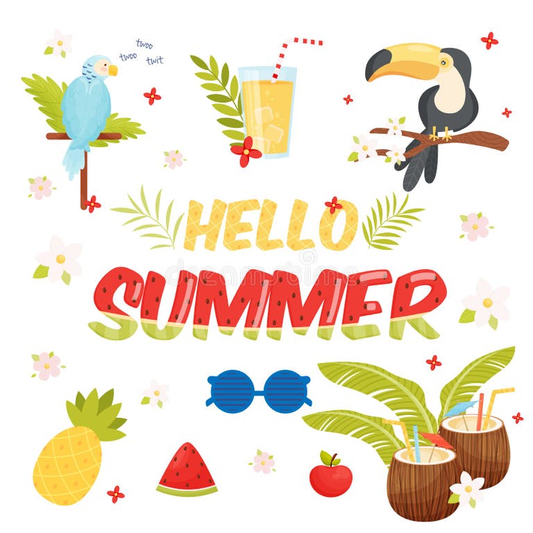 Hello Summer Icons Set. Vector Stock Vector - Illustration of ...