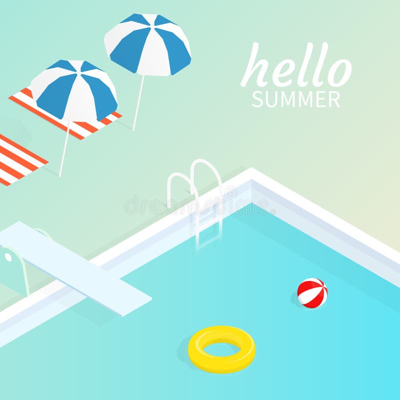 Hello Summer Isometric Pool Float Beach Ball Vector Stock Vector ...