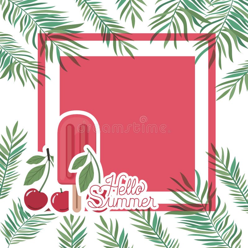 Hello Summer Label with Cherry Ice Cream Stock Vector - Illustration of ...