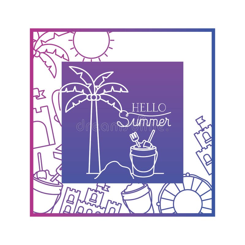 Hello Summer Label with Colorful Image Stock Vector - Illustration of ...