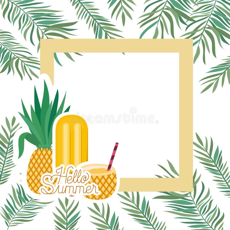 Hello Summer Label with Pineapple Cocktail Icon Stock Vector ...