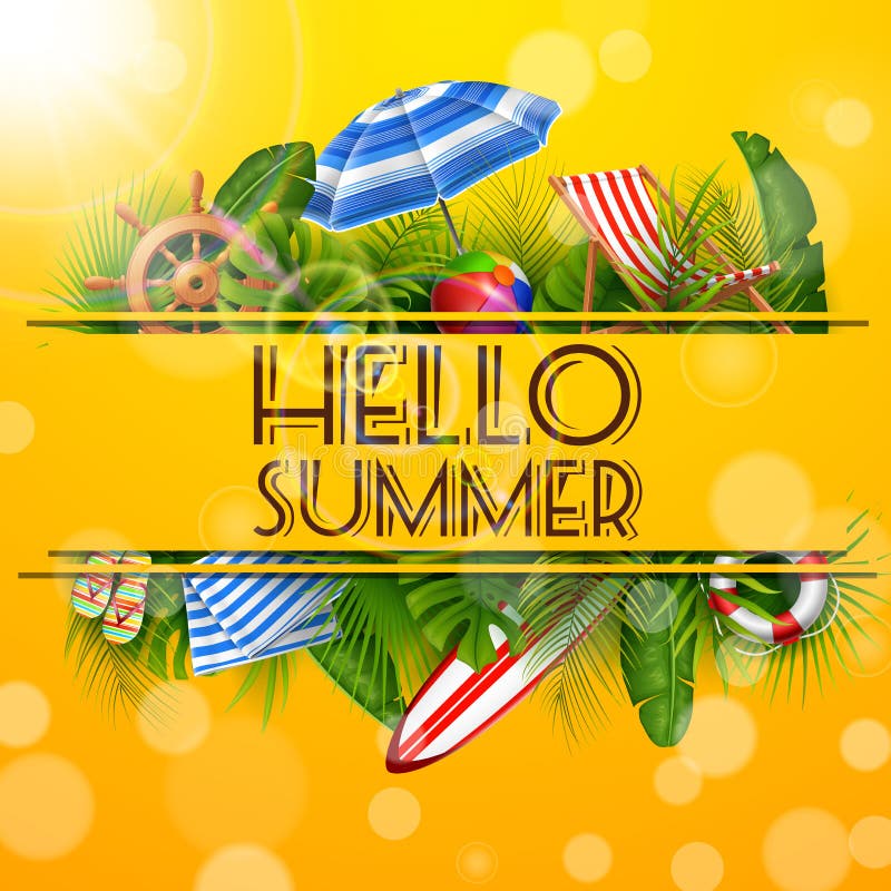 Hello Summer with Leaves Tropical, Round Paper, Banner, Poster, on ...