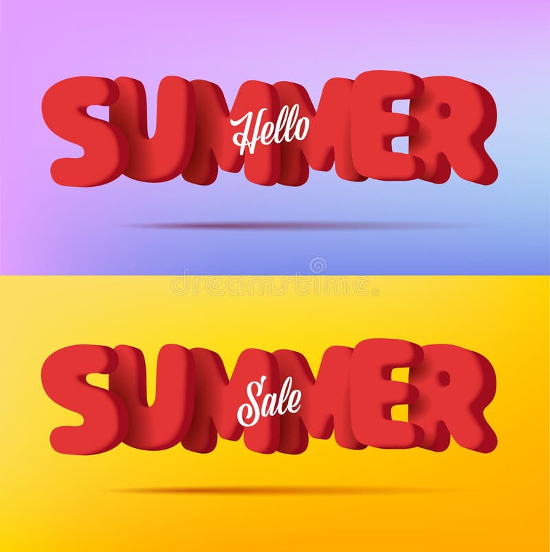 Hello Summer Lettering with 3d Rounded Red Letters, Render Cartoon ...