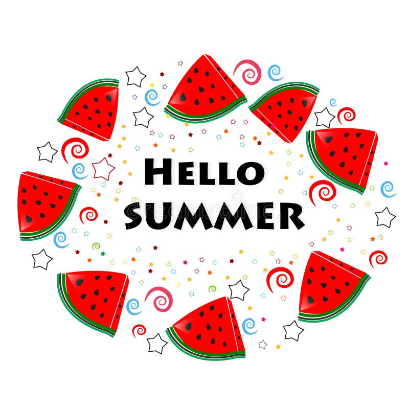 Hello Summer Letters with Abstract Slice of Watermelon Vector ...