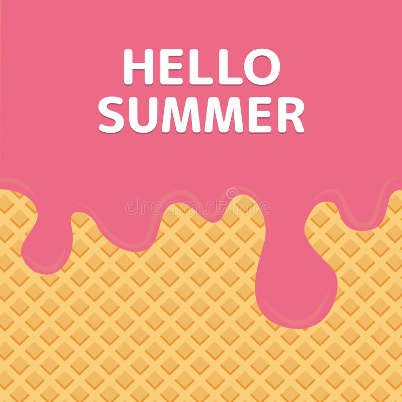 Hello Summer Letters in Ice Cream Pattern Cream and Waffle Texture ...