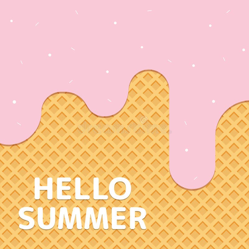 Hello Summer Letters in Ice Cream Pattern Cream and Waffle Texture ...