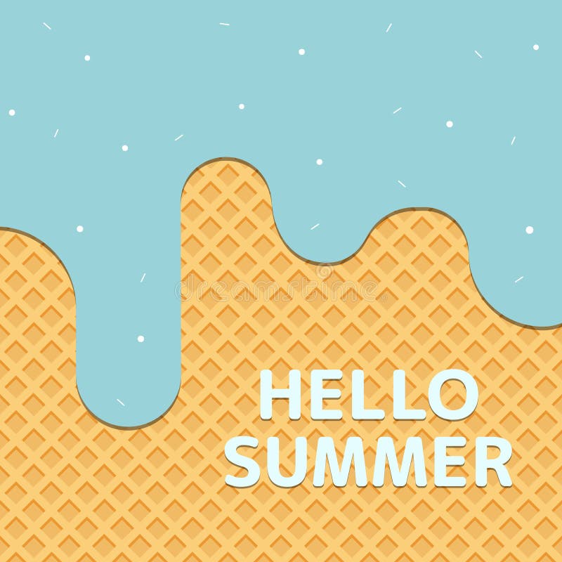 Hello Summer Letters in Ice Cream Pattern Cream and Waffle Texture ...